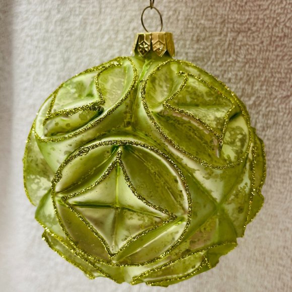 Holiday | Euc Mercury Glass Ball Ornament Green Wglitter Contoured ...